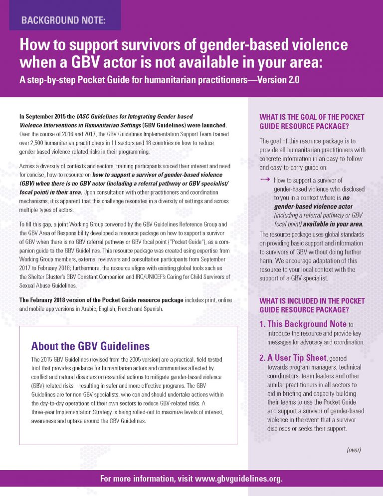 GBV Pocket Guide - Guidelines for Integrating Gender-Based Violence Interventions in ...