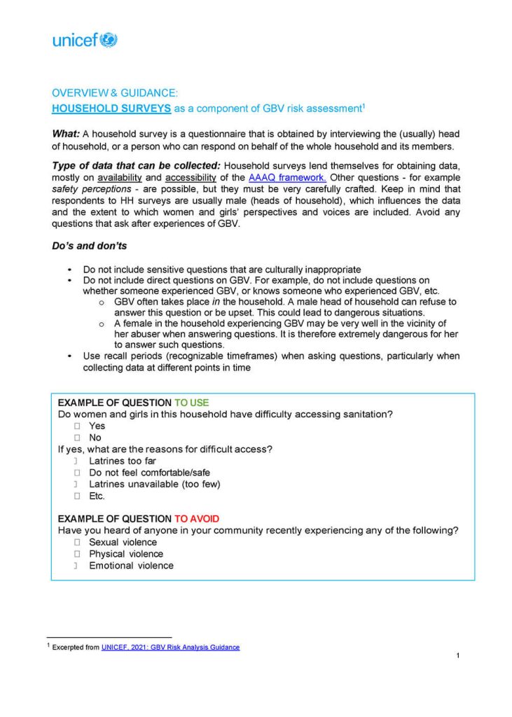 Household Surveys as a Component of GBV Risk Assessment - Guidelines ...