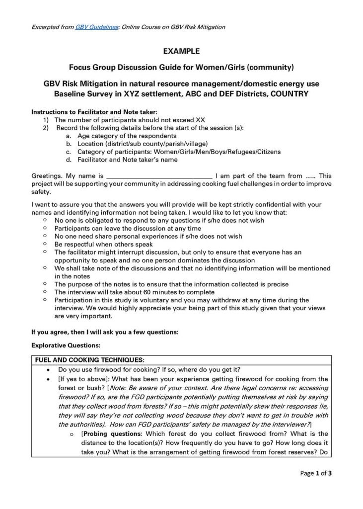 Focus Group Discussion Guide for Women/Girls - Guidelines for ...