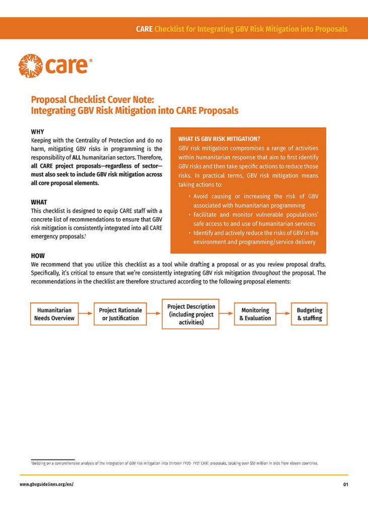 CARE Checklist for Integrating GBV Risk Mitigation into Proposals - Guidelines for Integrating ...